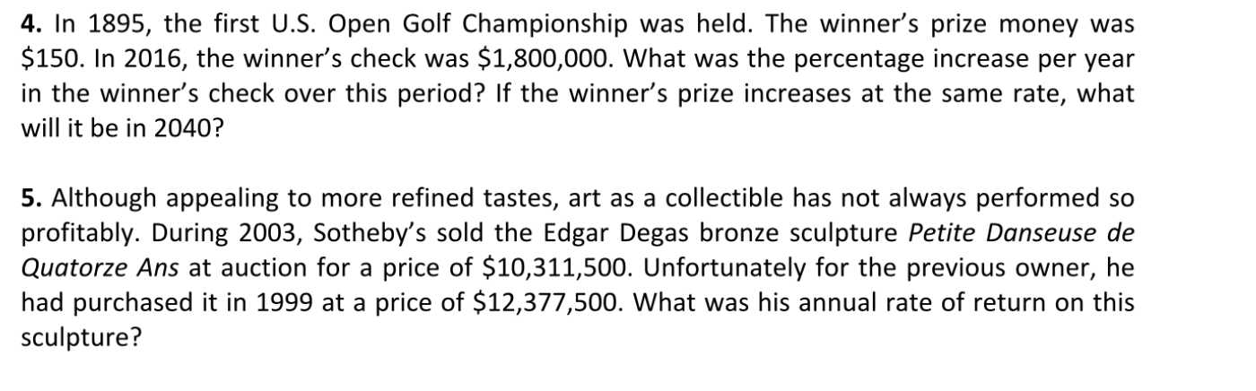 Solved 4. In 1895, the first U.S. Open Golf Championship was | Chegg.com
