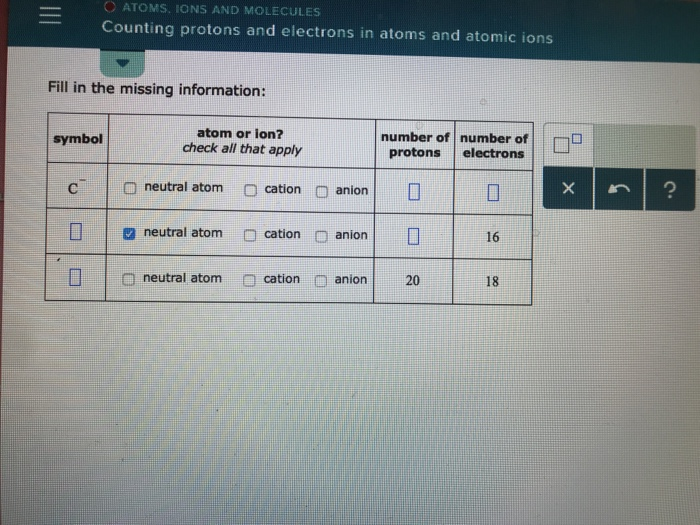 Solved O ATOMS. IONS AND MOLECULES Counting protons and | Chegg.com