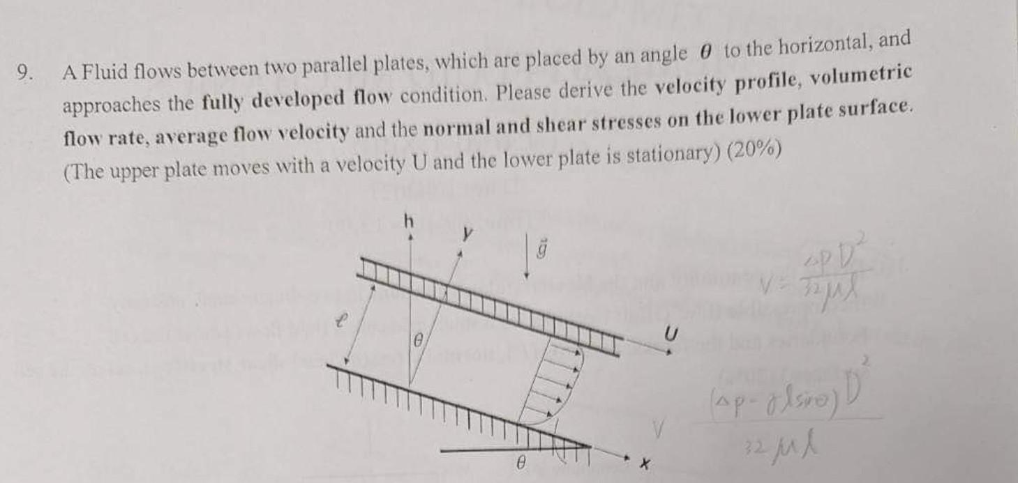 Solved 9. A Fluid flows between two parallel plates, which | Chegg.com