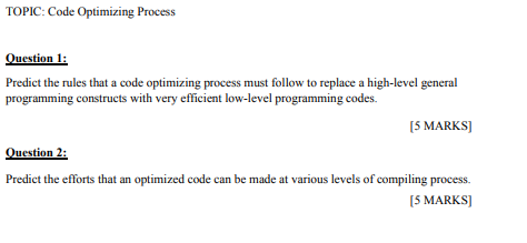 Solved TOPIC: Code Optimizing Process Question 1: Predict | Chegg.com