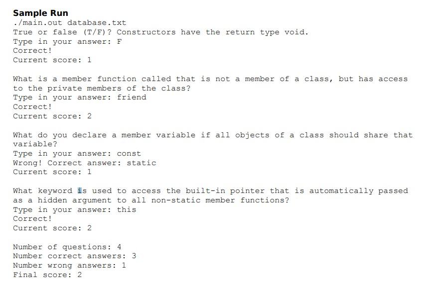 Solved Write a program that allows a player to answer quiz | Chegg.com