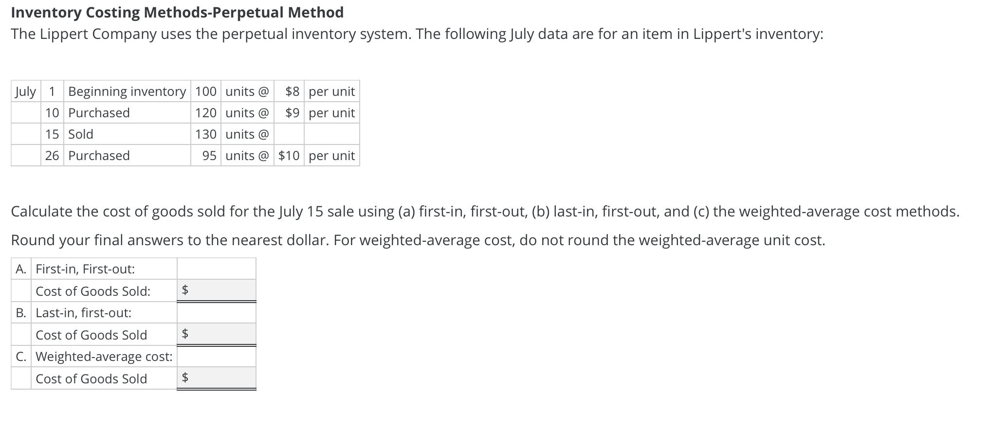 Solved Inventory Costing Methods-Perpetual Method The | Chegg.com