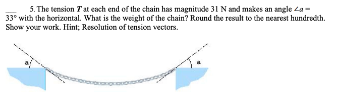 Solved 5. The tension T at each end of the chain has | Chegg.com
