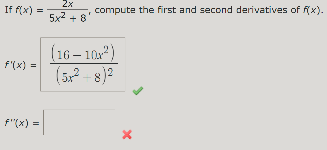 Solved If f(x)=5x2+82x, compute the first and second | Chegg.com