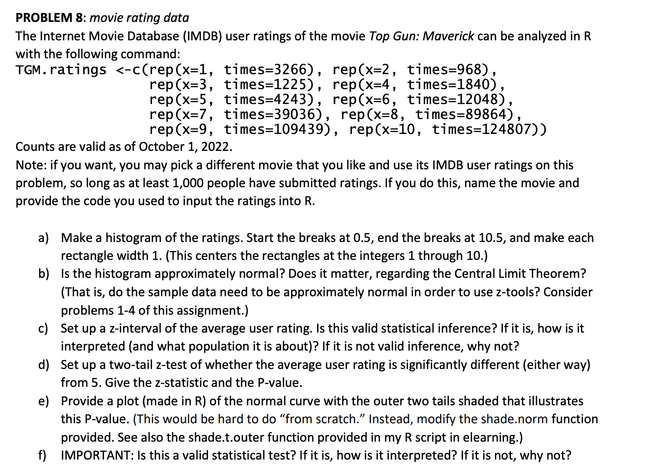 PROBLEM 8: movie rating data The Internet Movie | Chegg.com