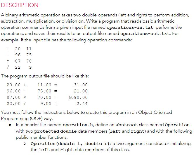 Solved DESCRIPTION A binary arithmetic operation takes two | Chegg.com