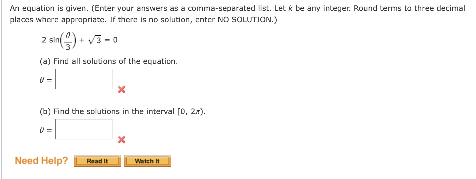 Solved An equation is given. (Enter your answers as a | Chegg.com
