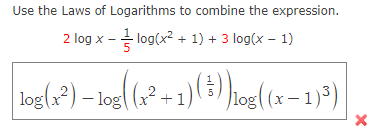 Solved Use the Laws of Logarithms to combine the expression. | Chegg.com