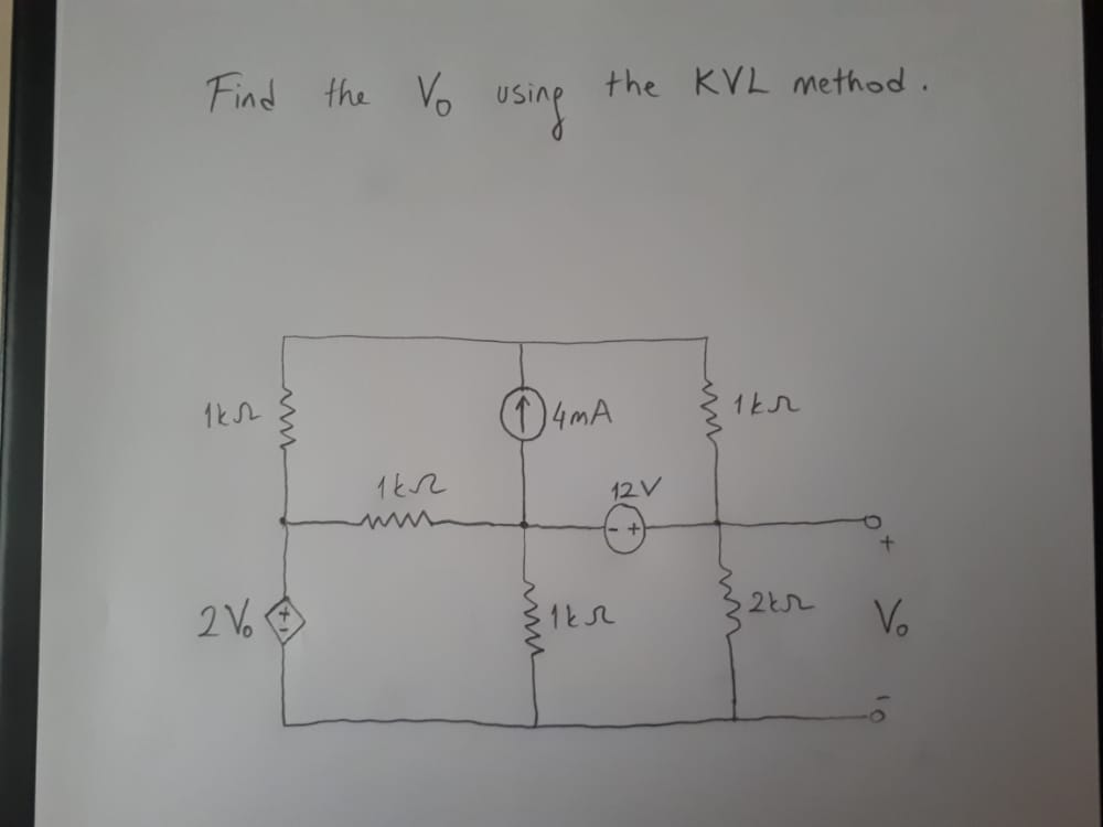 Solved Find the Vo using the KVL method. lkr 0 4mA 1 kr 1kn | Chegg.com