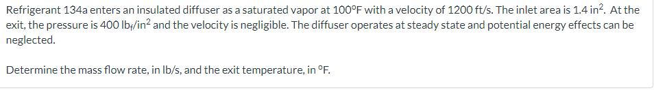 Solved Refrigerant 134a enters an insulated diffuser as a | Chegg.com