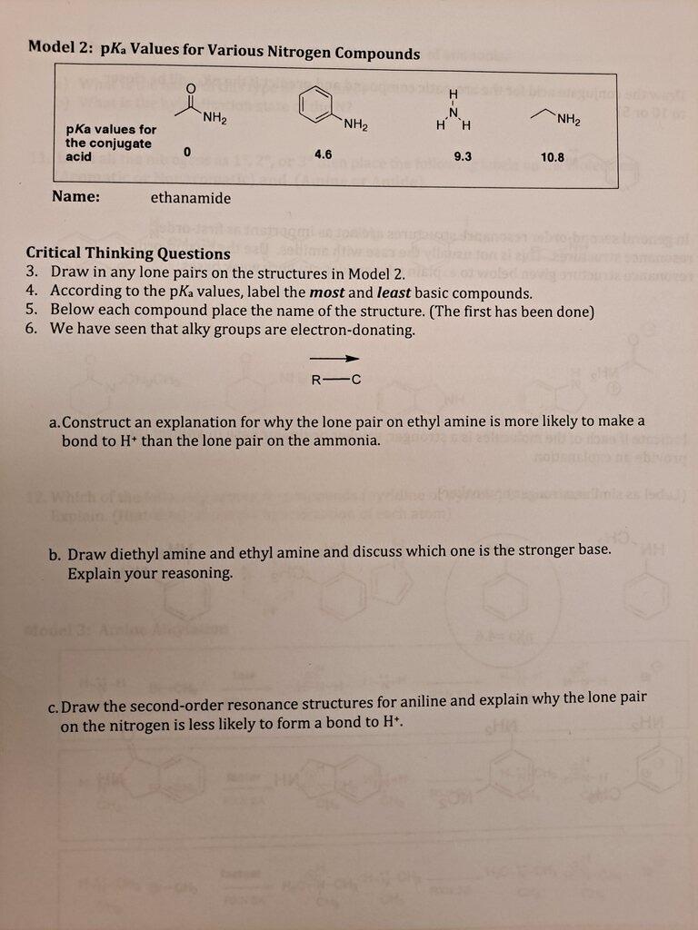 Solved Model 2: p Ka Values for Various Nitrogen Compounds | Chegg.com