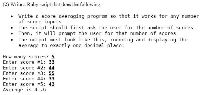 Solved (2) Write a Ruby script that does the following: • | Chegg.com