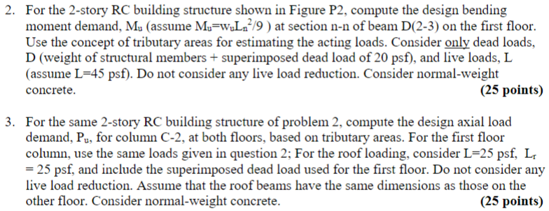 Solved 2. For the 2-story RC building structure shown in | Chegg.com