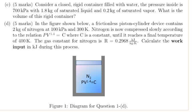 Solved (c) (5 marks) Consider a closed, rigid container | Chegg.com