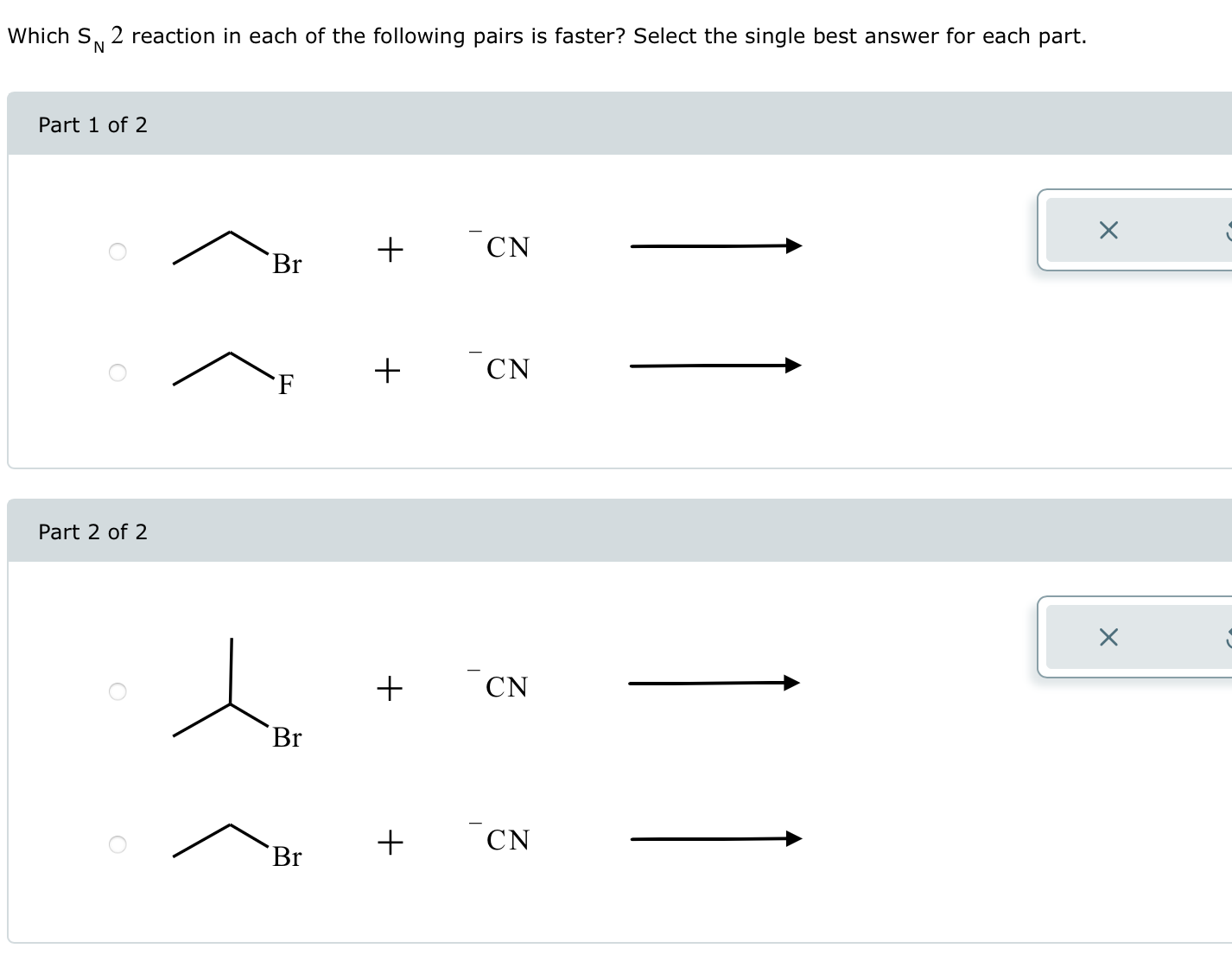 Solved Which SN2 reaction in each of the following pairs is | Chegg.com