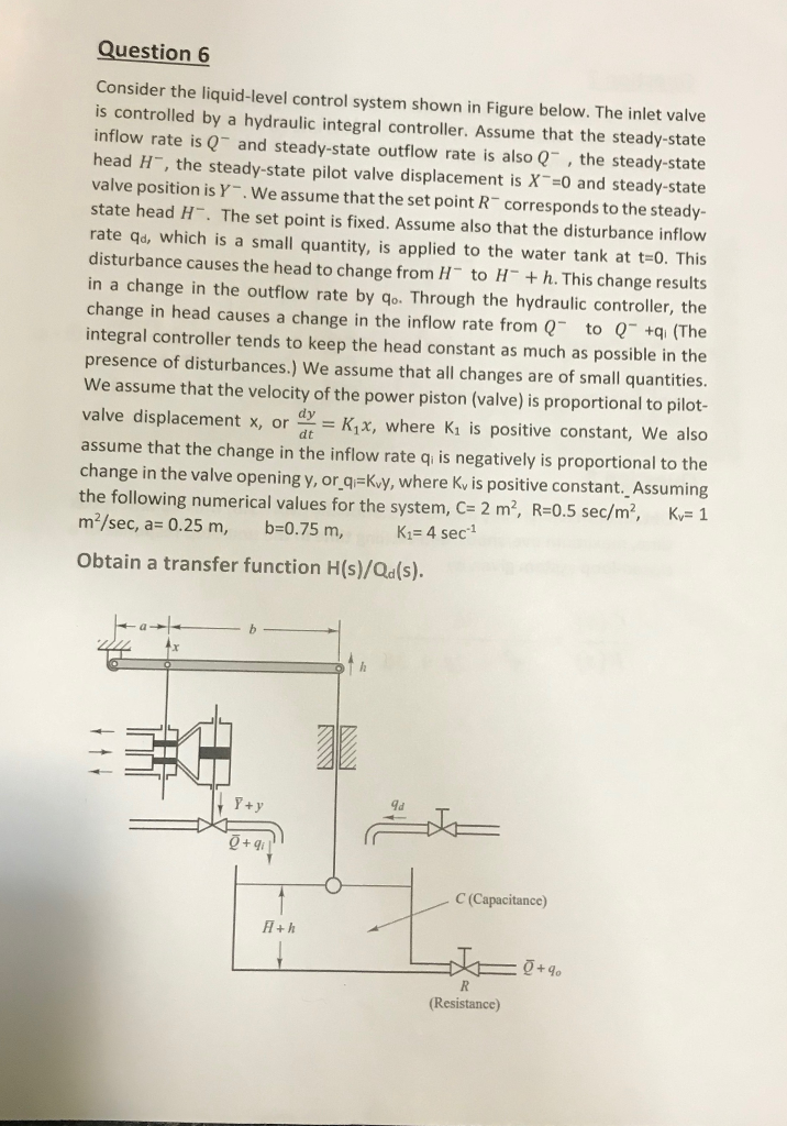 Solved Question 6 Consider the liquid-level control system | Chegg.com