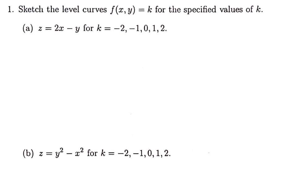 Solved 1. Sketch the level curves f(x,y)=k for the specified | Chegg.com
