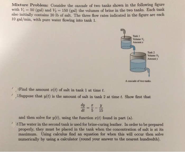Solved Mixture Problem: Consider the cascade of two tanks | Chegg.com