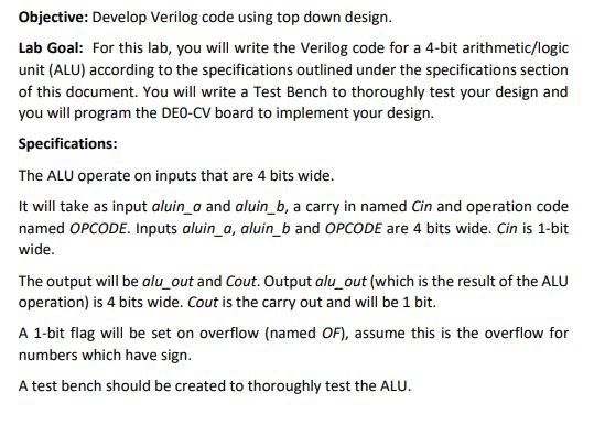 Objective: Develop Verilog code using top down design | Chegg.com