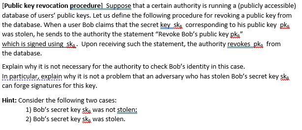Solved [Public key revocation procedure) Suppose that a | Chegg.com