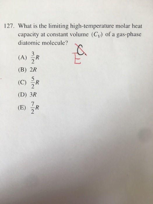 Solved 127. What is the limiting high-temperature molar heat | Chegg.com