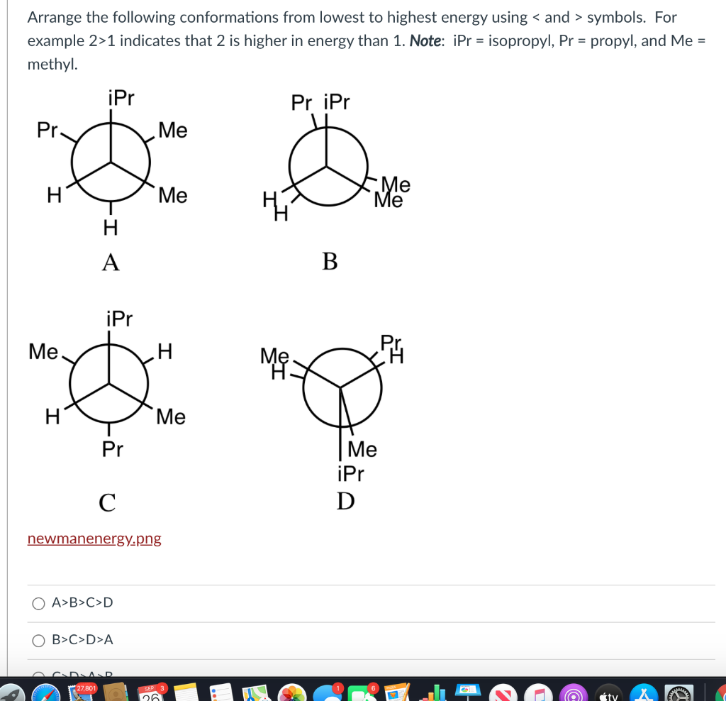 Solved Arrange the following conformations from lowest to | Chegg.com