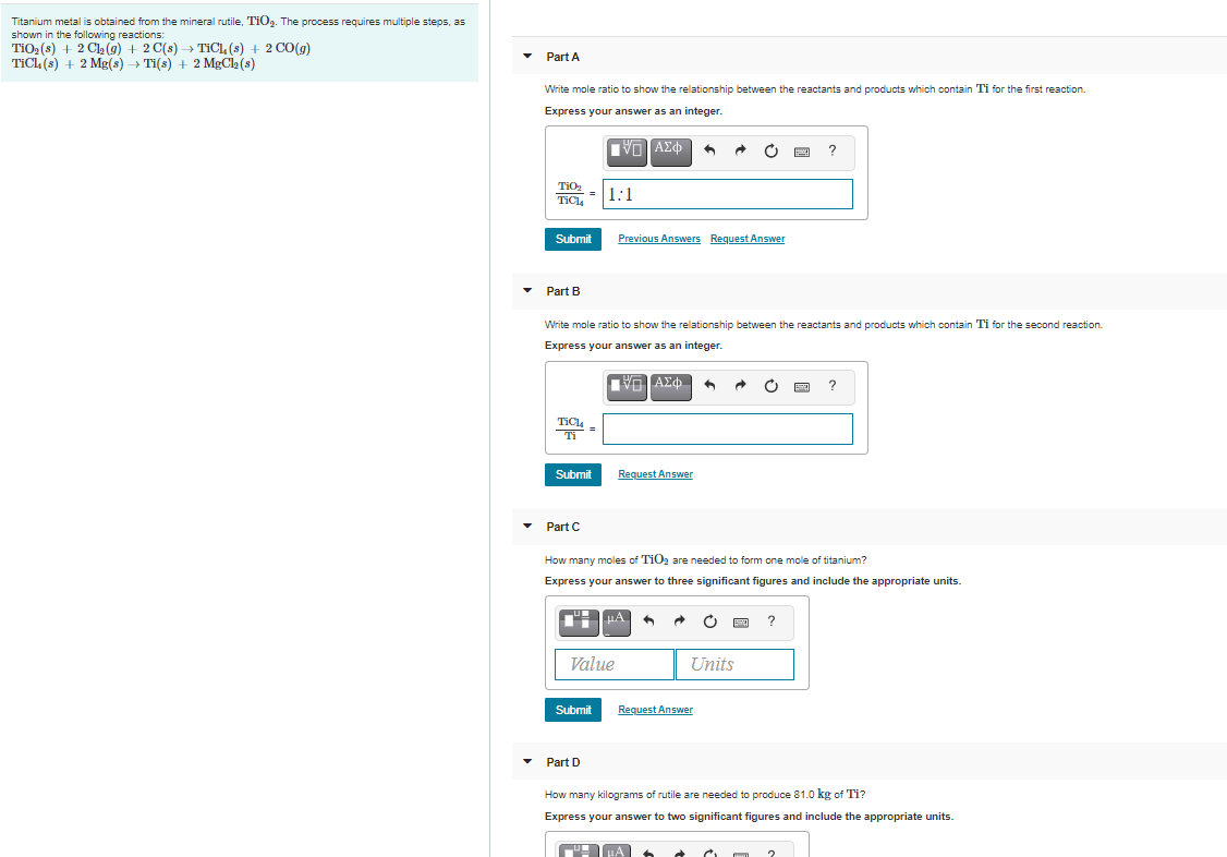 Solved Titanium metal is obtained from the mineral rutile, | Chegg.com