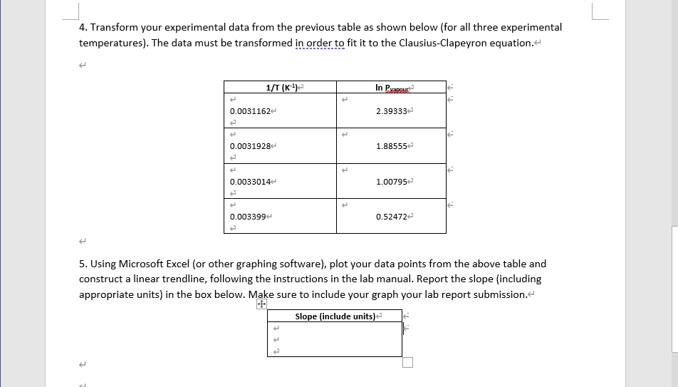 Solved 4. Transform your experimental data from the previous | Chegg.com