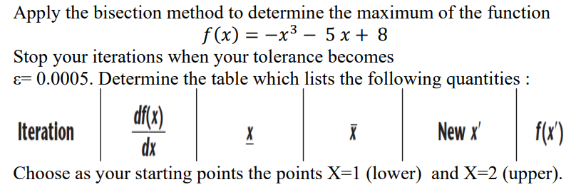 Solved Apply The Bisection Method To Determine The Maximum
