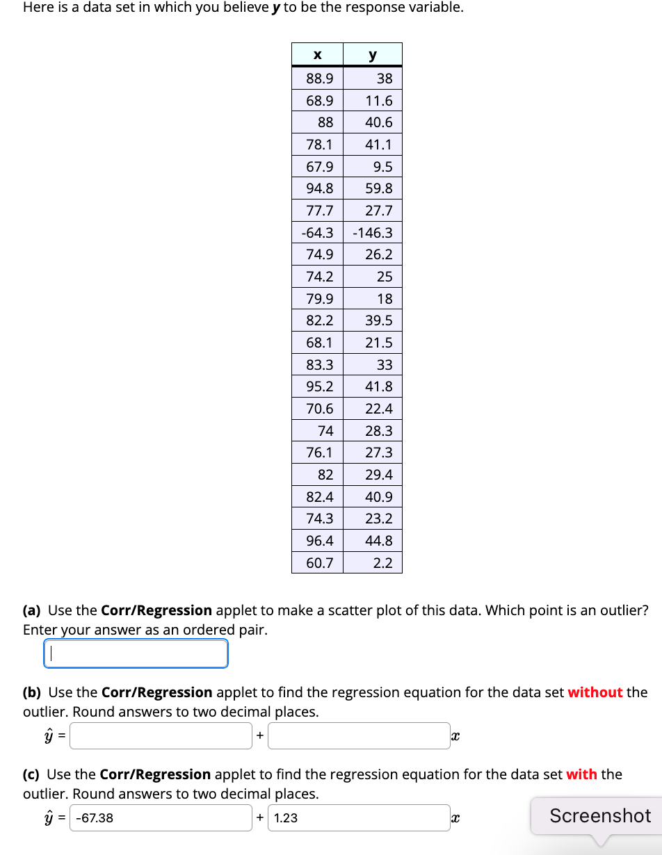 Solved Here is a data set in which you believe y to be the | Chegg.com