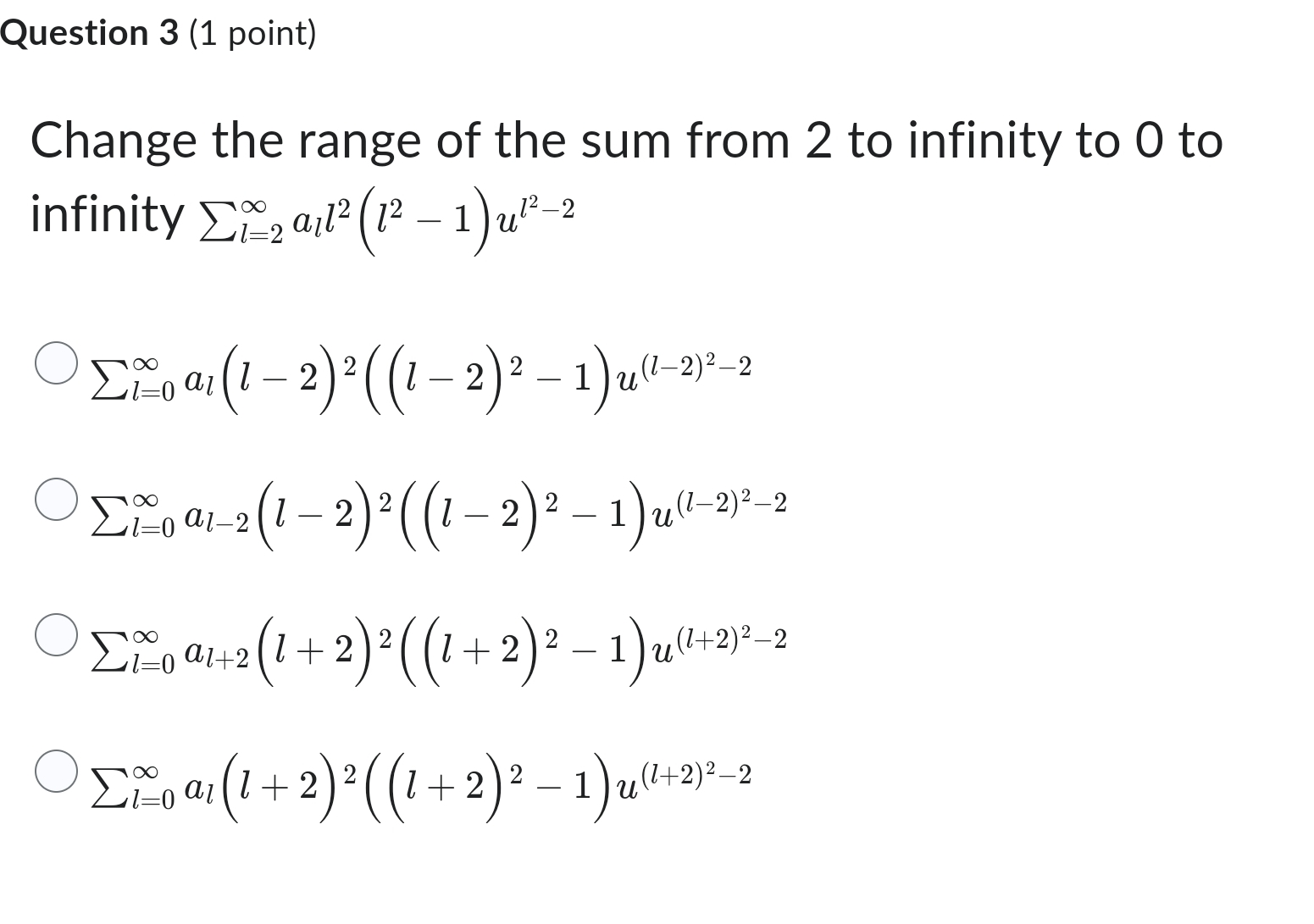 Solved Question 3 (1 ﻿point)Change the range of ﻿the sum | Chegg.com