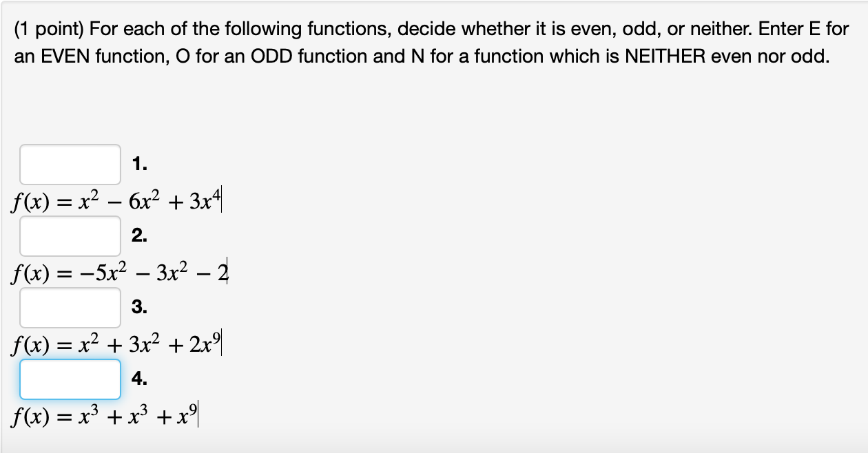 Solved (1 point) For each of the following functions, decide | Chegg.com