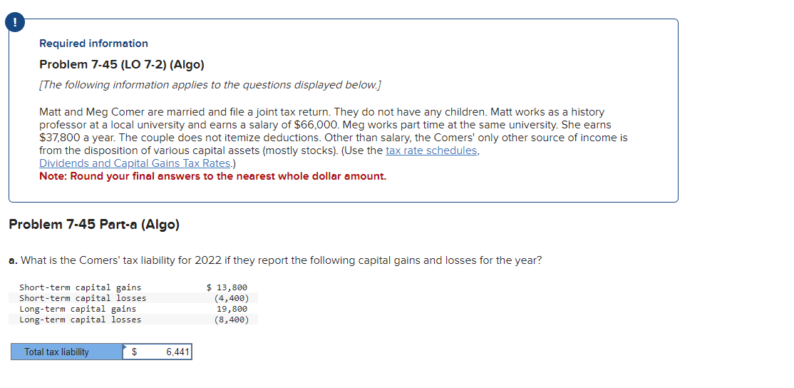 Solved Required information Problem 7-45 (LO 7-2) (Algo) | Chegg.com