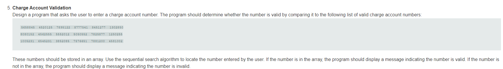 Solved 5. Charge Account Validation | Chegg.com