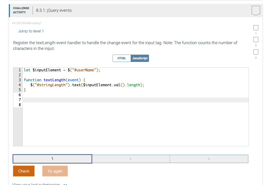 Solved Register the textLength event handler to handle the | Chegg.com