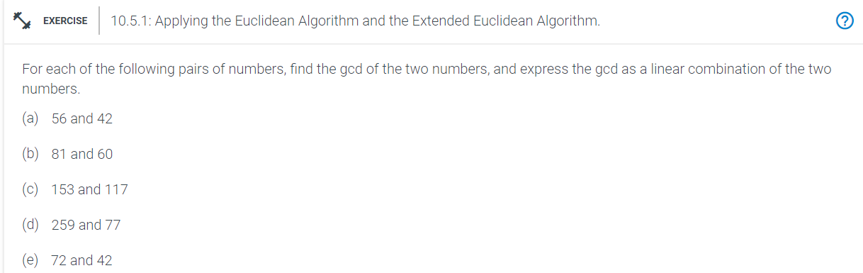 Solved Exercise 1051 Applying The Euclidean Algorithm And 