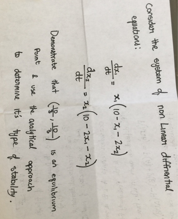 Solved Consider the system of non Linear differential | Chegg.com