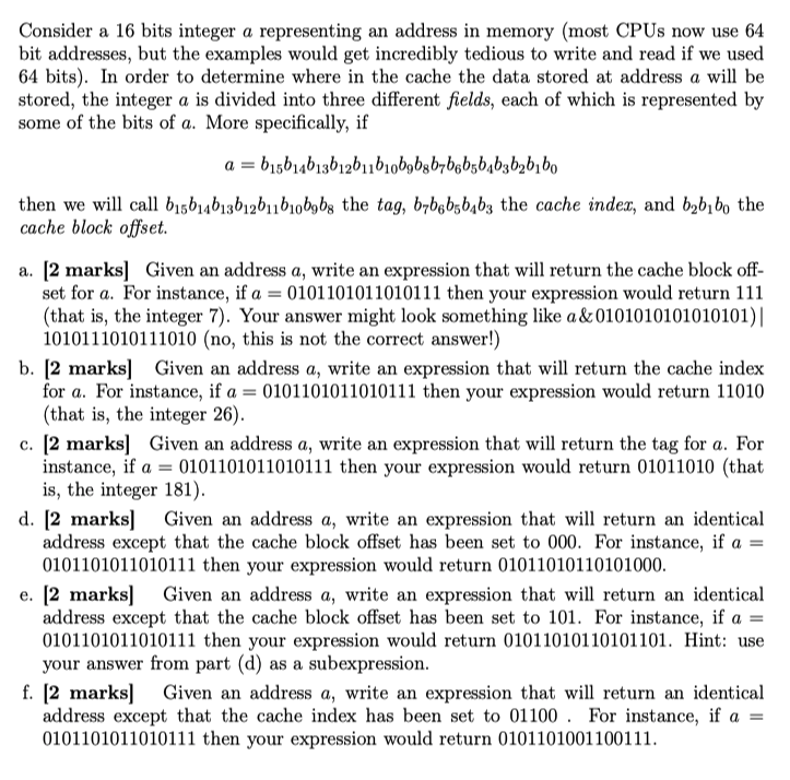 Consider a 16 bits integer a representing an address | Chegg.com