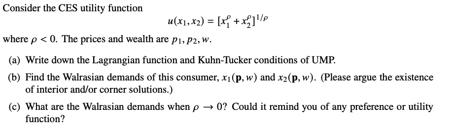 Solved Consider the CES utility function | Chegg.com