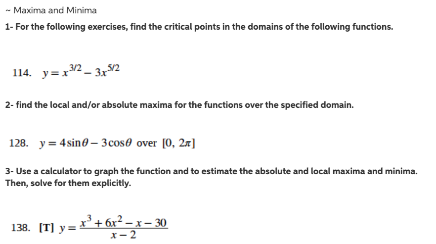 Solved ~ Maxima and Minima 1- For the following exercises, | Chegg.com