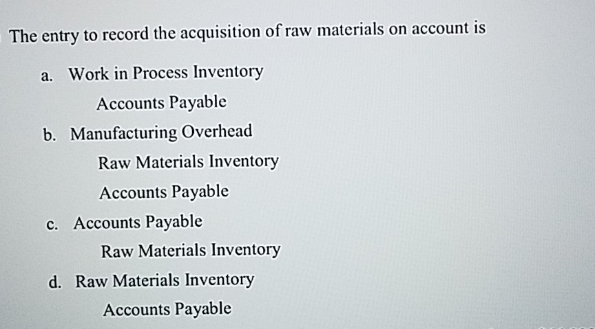 Solved The entry to record the acquisition of raw materials | Chegg.com