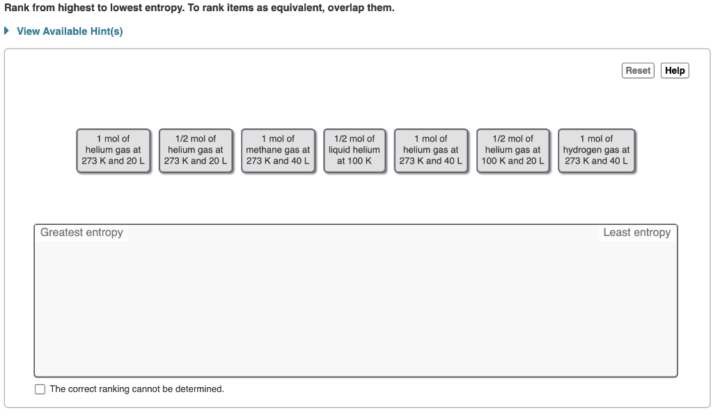 Solved Rank from highest to lowest entropy. To rank items as | Chegg.com