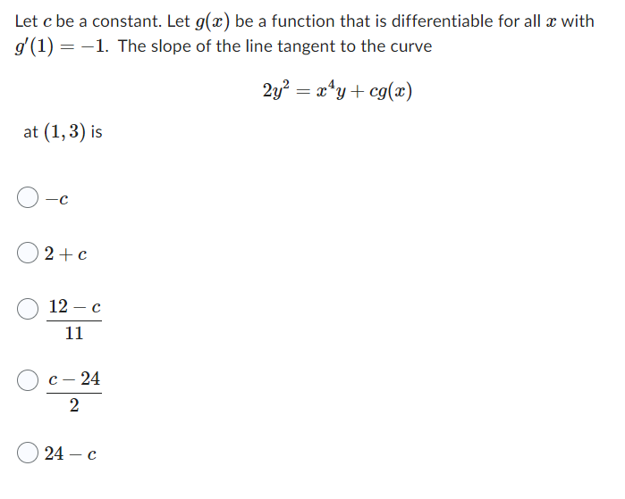 Solved Let c be a constant. Let g(x) be a function that is | Chegg.com