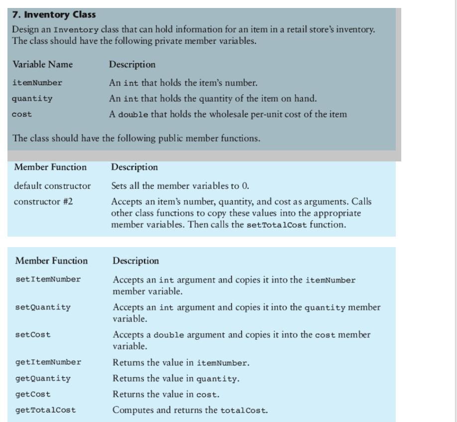 Solved 7. Inventory Class Design an Inventory class that can | Chegg.com