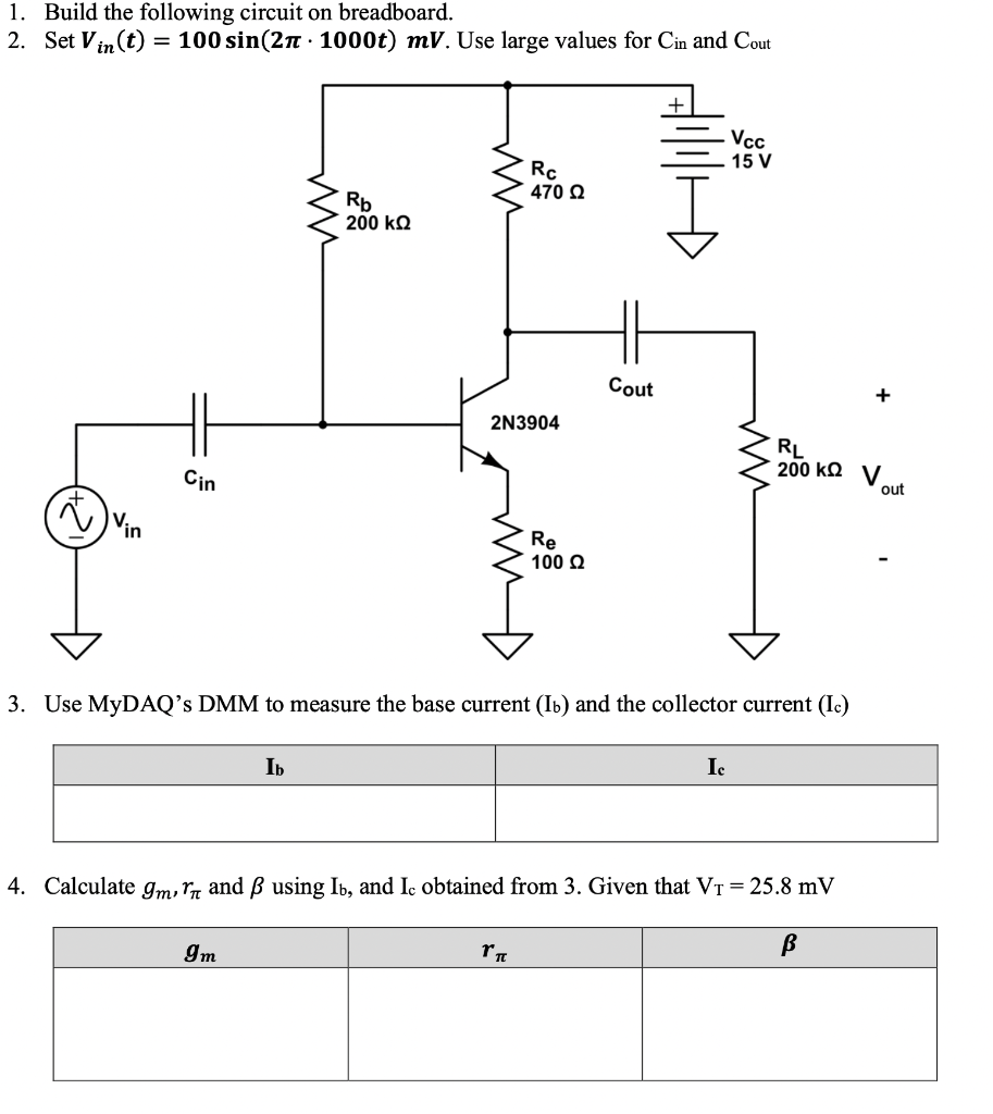 Solved 1. Build the following circuit on breadboard. 2. Set | Chegg.com