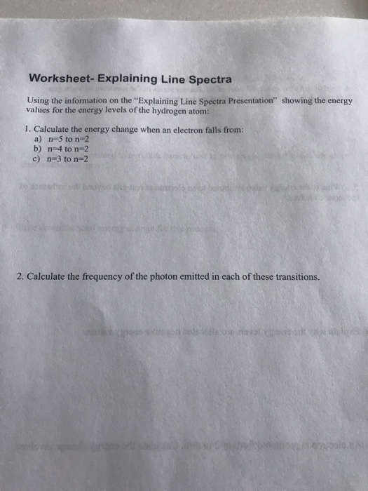 Solved Worksheet- Explaining Line Spectra Using the | Chegg.com