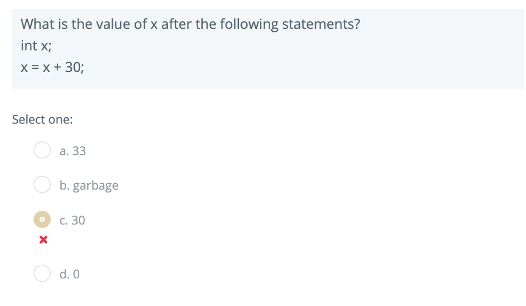 Solved What is the value of x after the following | Chegg.com