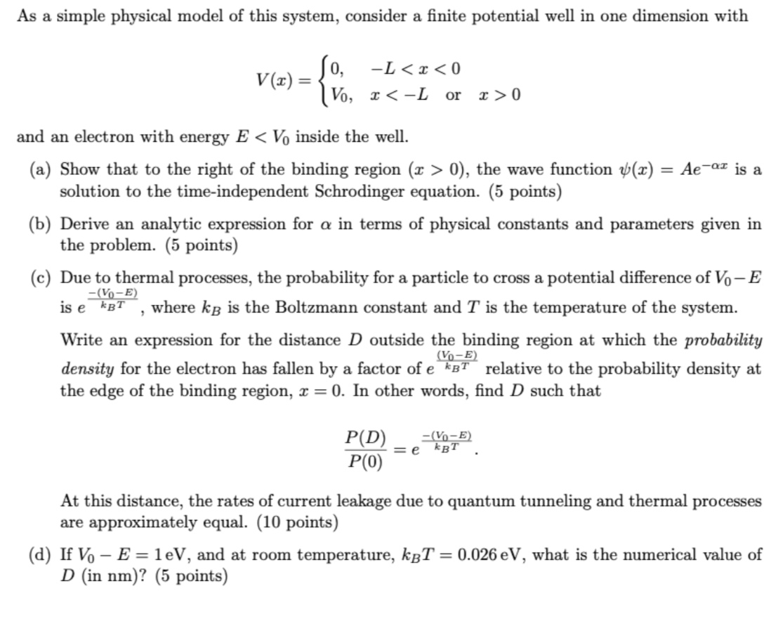 Solved As a simple physical model of this system, consider a | Chegg.com