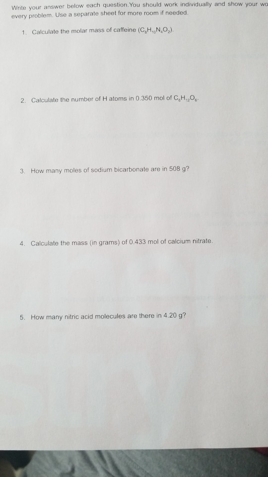 Solved Write your answer below each question. You should | Chegg.com