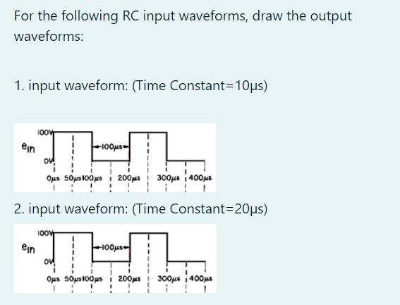 Solved For The Following Rc Input Waveforms Draw The Output 